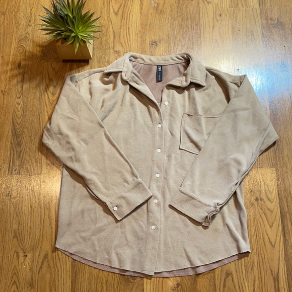 Zara | Tops | Zara Tan Knit Button Up Shirt | Poshmark